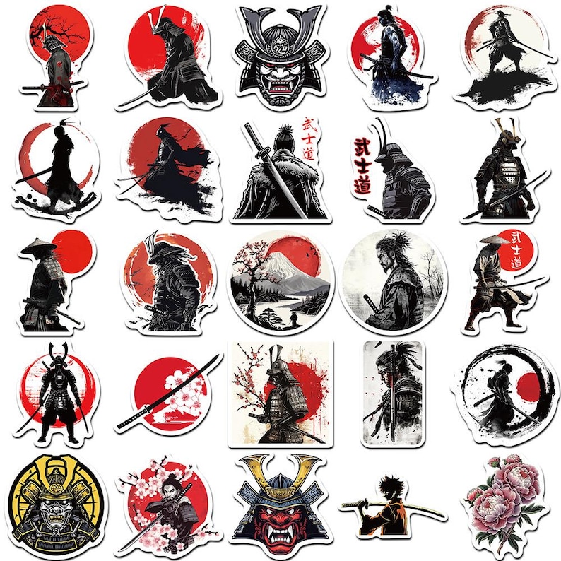 50 Pieces Japanese Samurai Stickers Bundles, Waterproof Stickers for ...