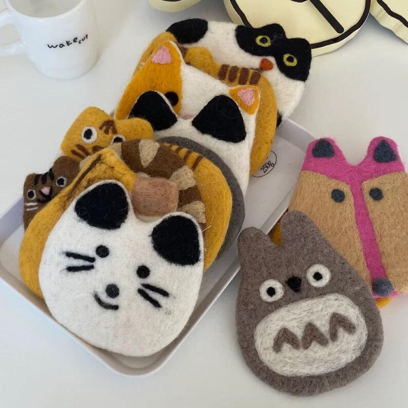 Cartoon Animal Wool Felt Heat Pads | Handmade Cute Cat Coasters | Table ...