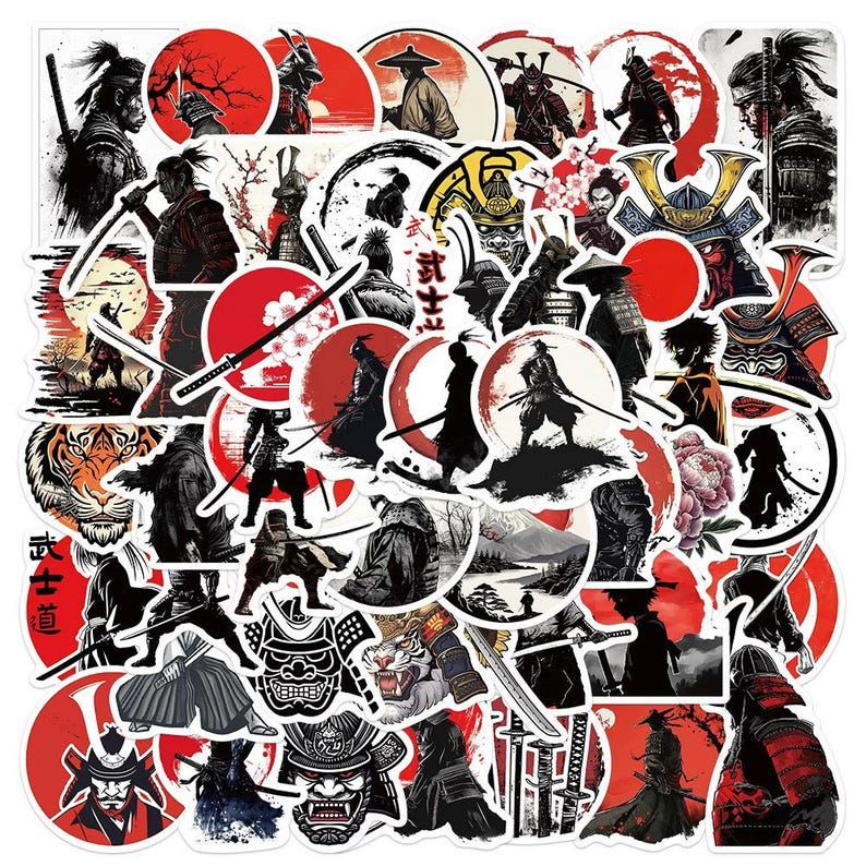 50 Pieces Japanese Samurai Stickers Bundles, Waterproof Stickers for ...