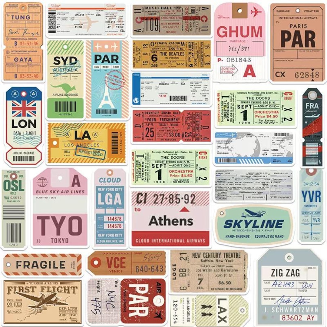 Airline Boarding Pass Stickers: Travel Luggage Decals, 40 Pieces - Etsy