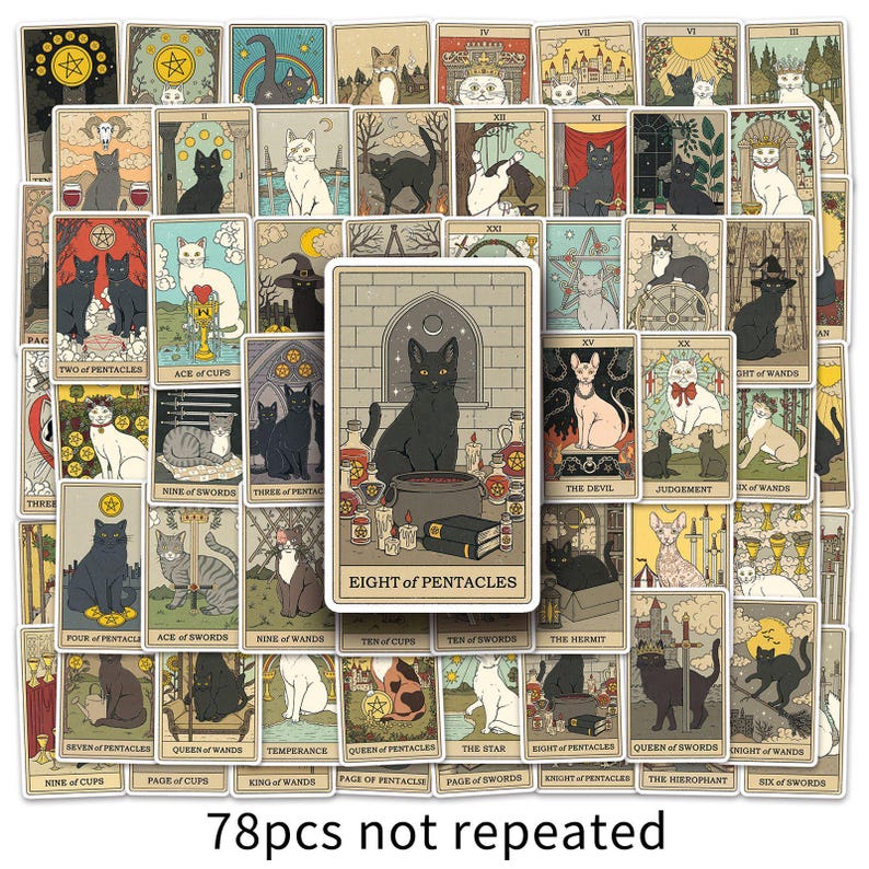 Cat Tarot Card Stickers: 78 Waterproof Feline Decals - Etsy