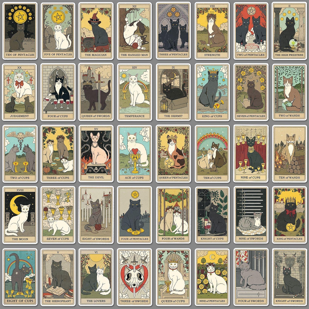 Cat Tarot Card Stickers: 78 Waterproof Feline Decals - Etsy
