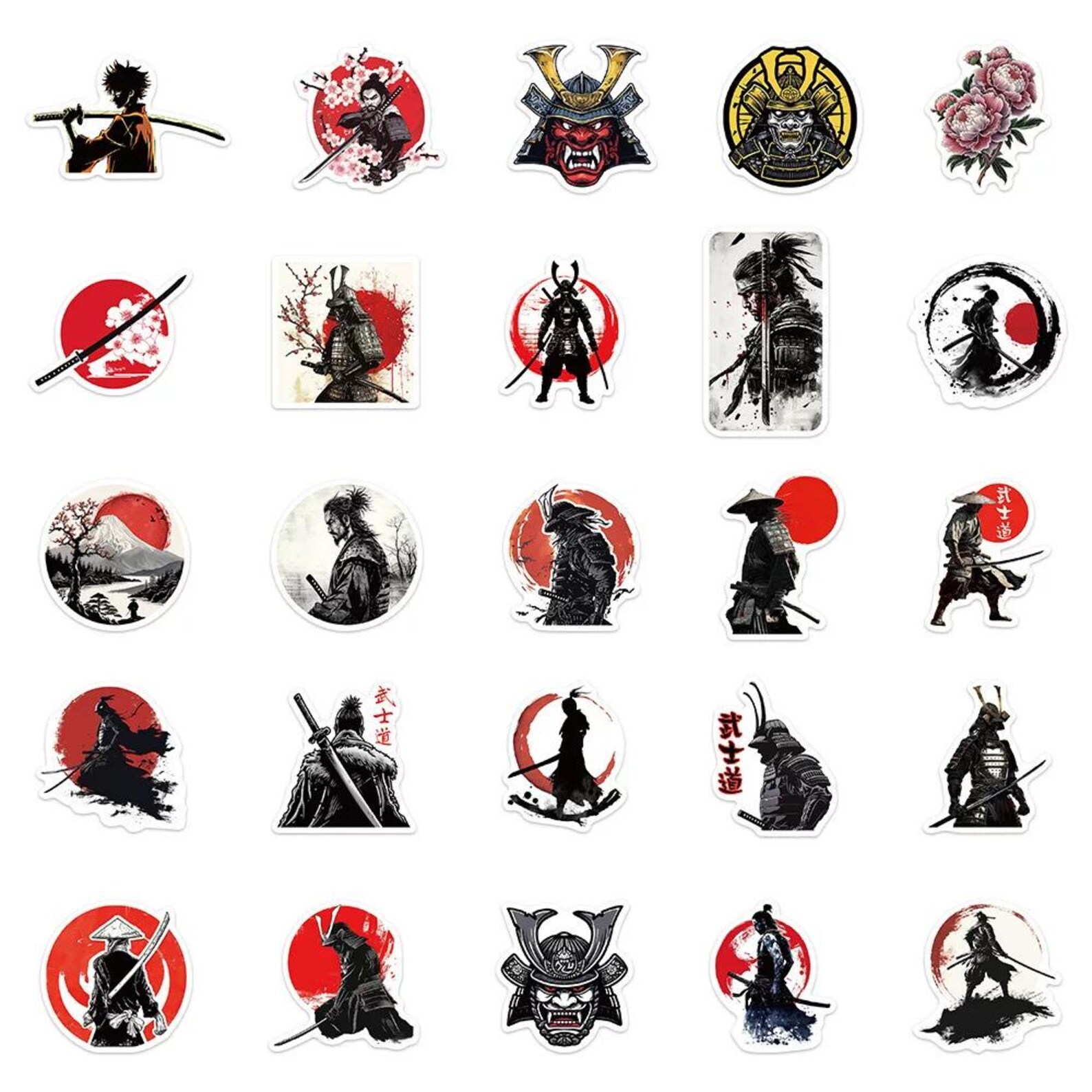 50 Pieces Japanese Samurai Stickers Bundles, Waterproof Stickers for ...