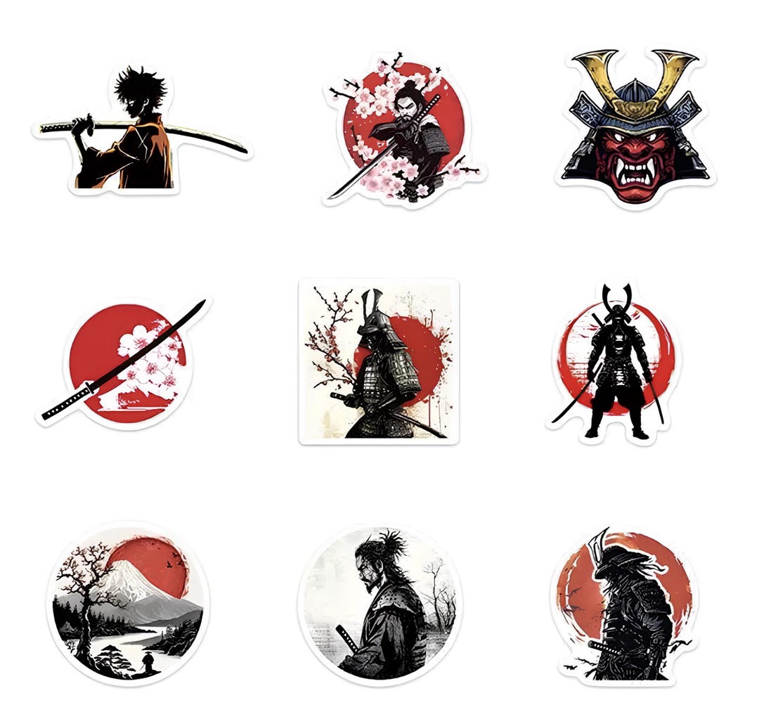 50 Pieces Japanese Samurai Stickers Bundles, Waterproof Stickers for ...