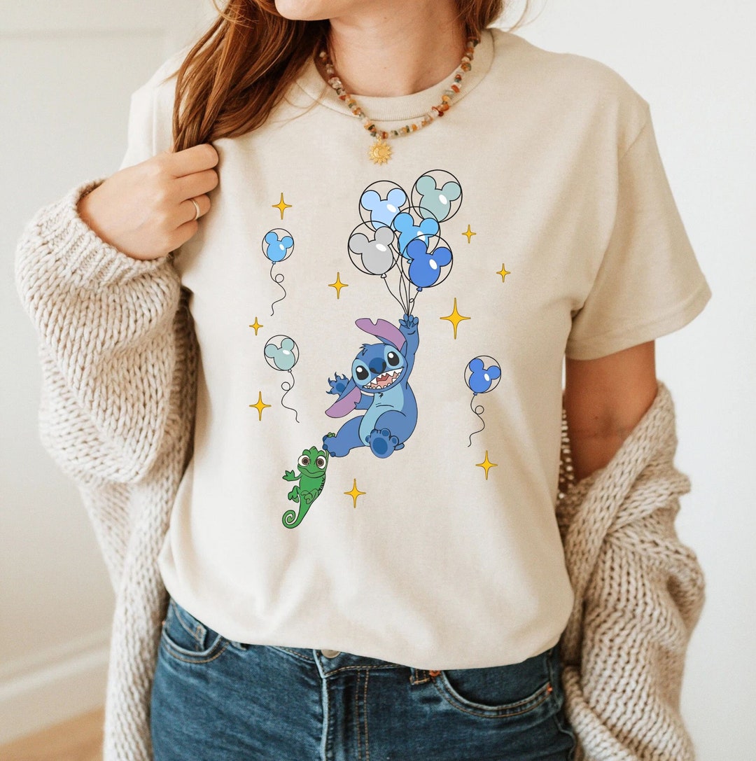 Funny Stitch With Pascal Mickey Balloons Shirt, Disney Tangled Retro T ...