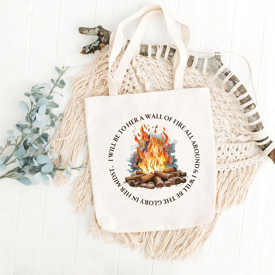 I Will Be to Her A Wall of Fire All Around, Campfire, Hiking Tote ...