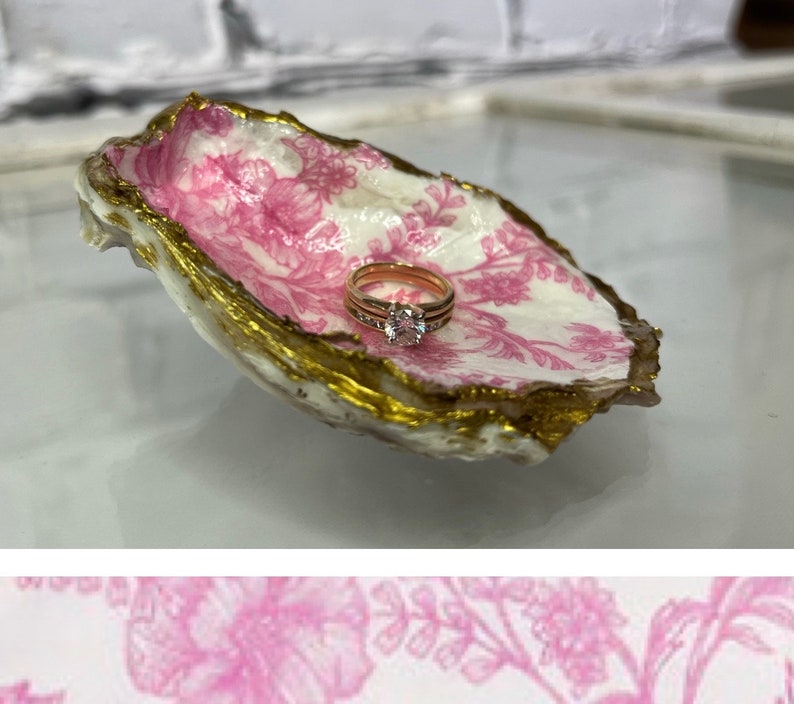 Pink Floral Oyster Shell Ring Dish: Coastal Trinket Holder - Etsy