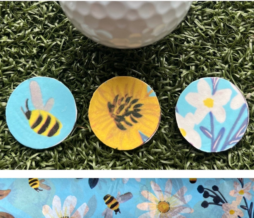 Bumble Bee and Flower Golf Ball Markers. Set of 3 Coordinated Markers ...