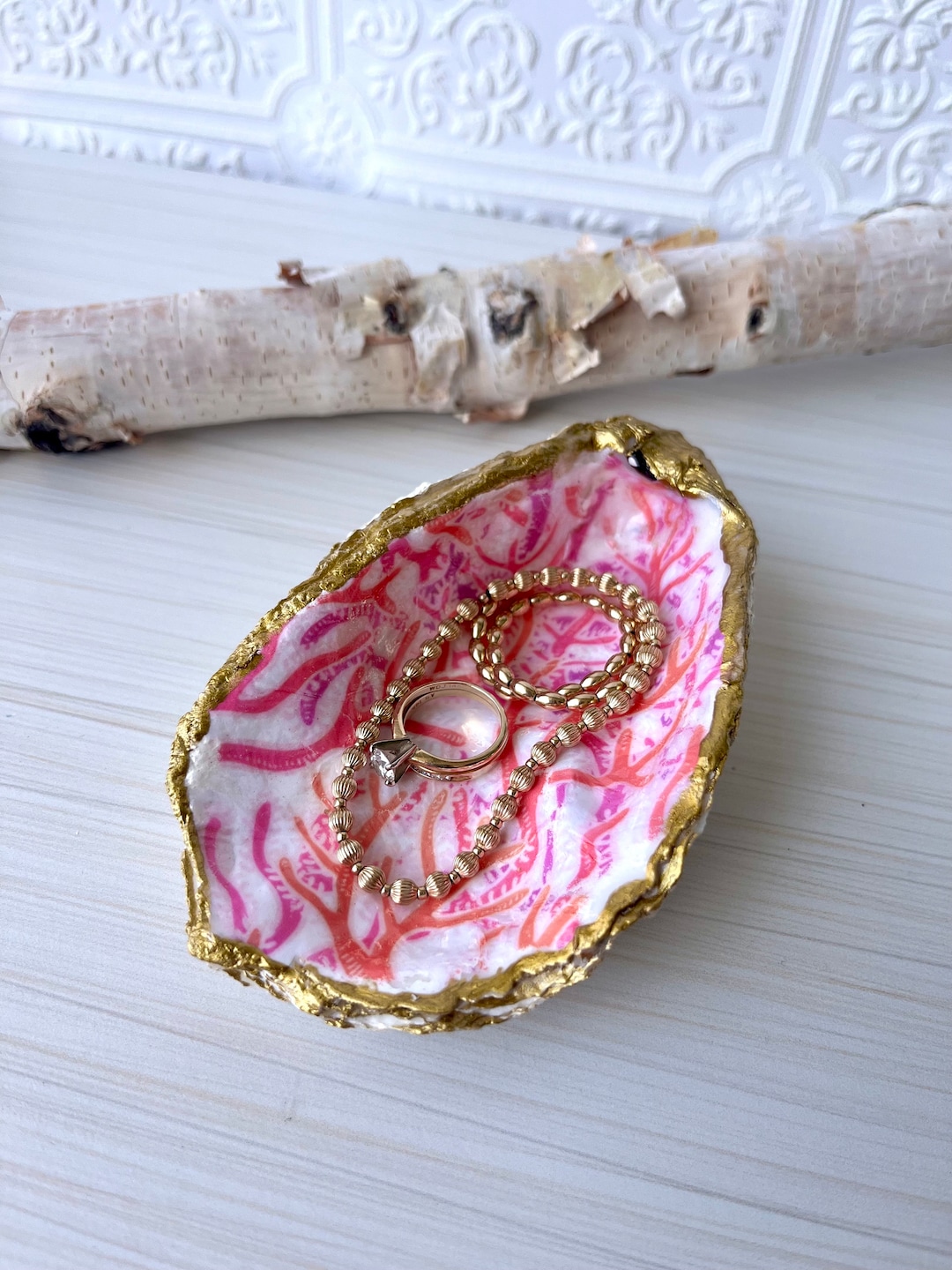 Pink Coral Oyster Shell Jewelry Dish. Tropical Trinket Dish. Shell Ring ...