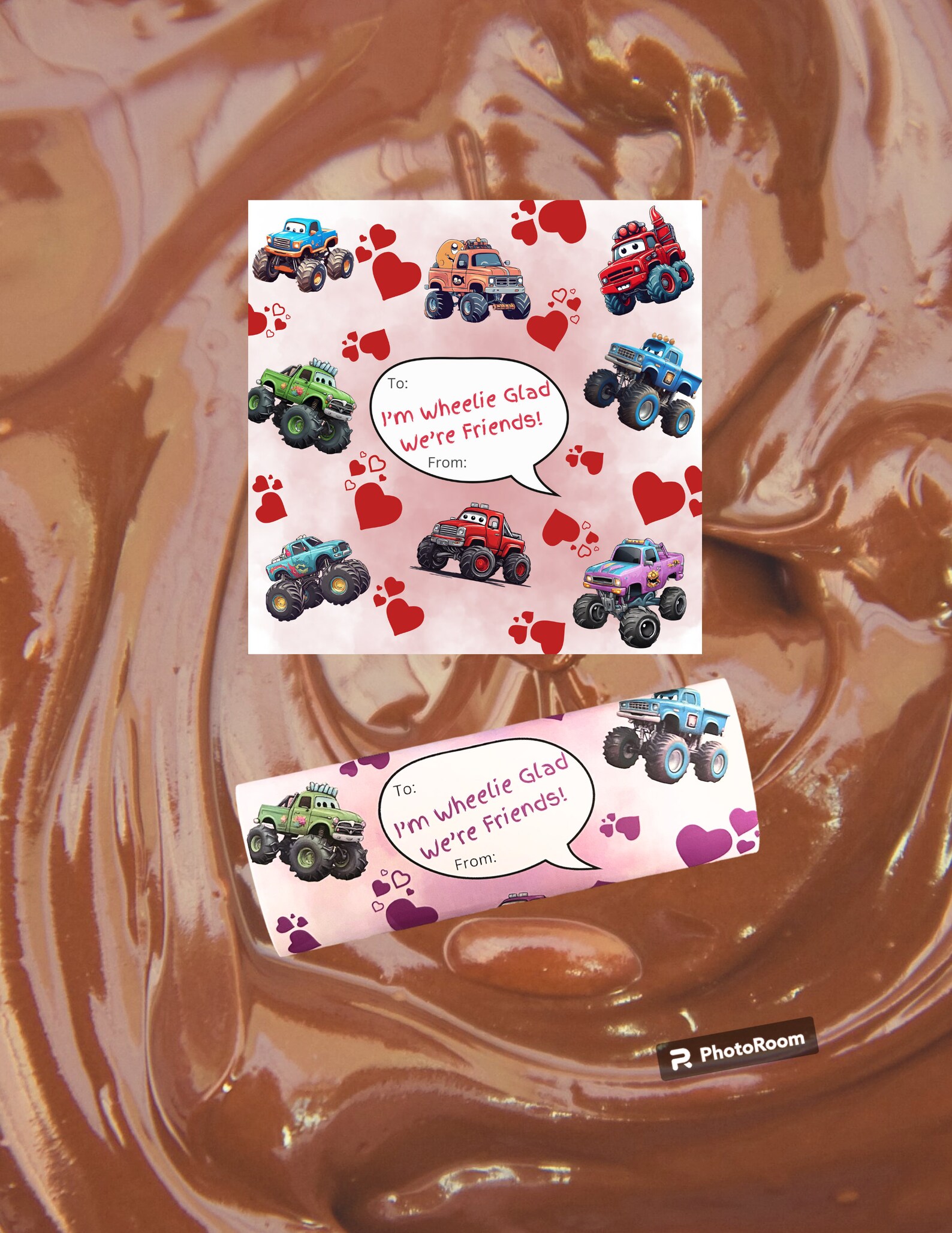Printable Valentine Candy Bar Chocolate Bar Wrapper Monster Trucks ...
