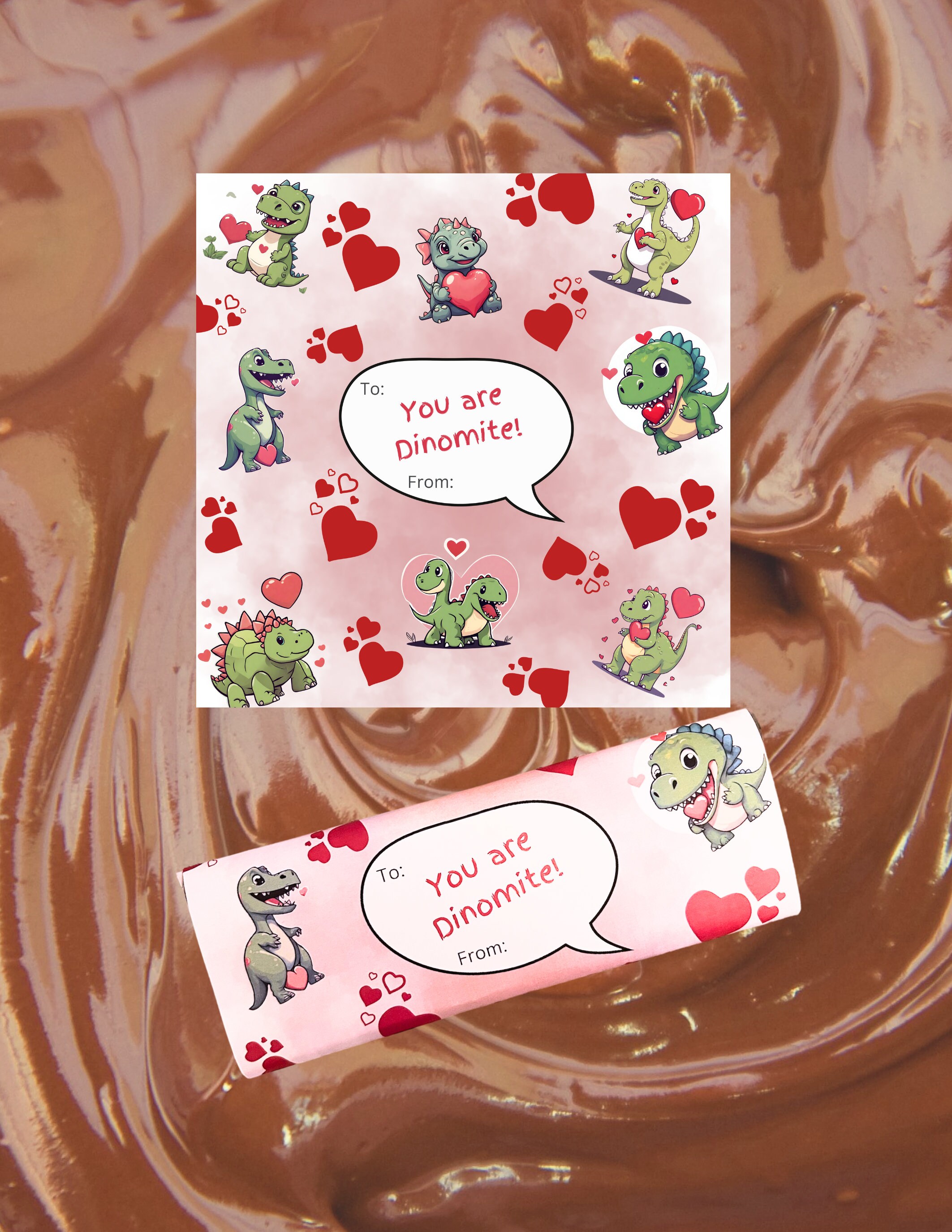 Printable Valentine Candy Bar Chocolate Bar Wrapper Cute Dino Valentine ...