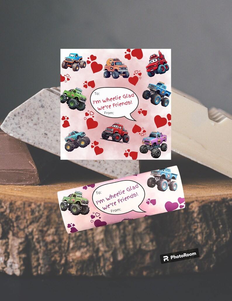 Printable Valentine Candy Bar Chocolate Bar Wrapper Monster Trucks ...