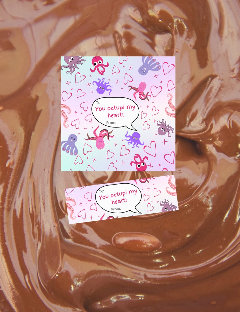 Printable Valentine Candy Bar Chocolate Bar Wrapper Cute Octopus ...