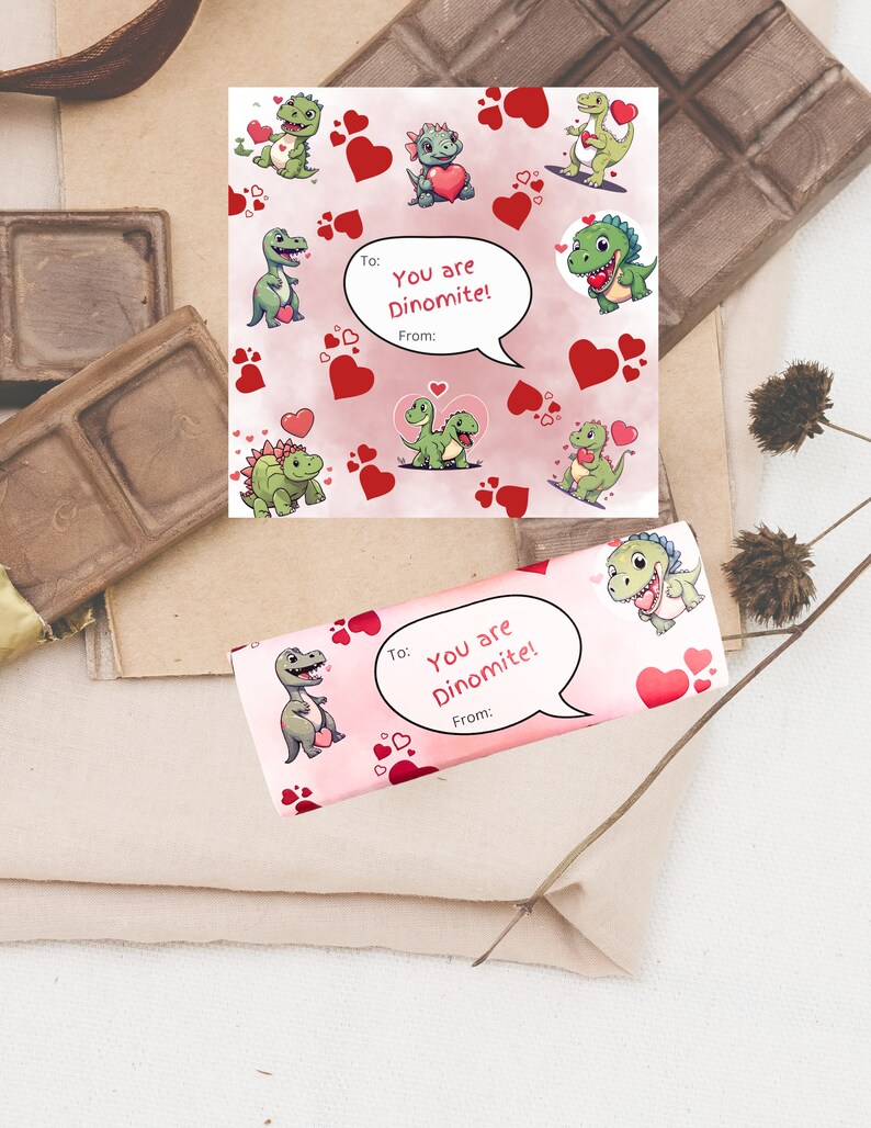 Printable Valentine Candy Bar Chocolate Bar Wrapper Cute Dino Valentine ...