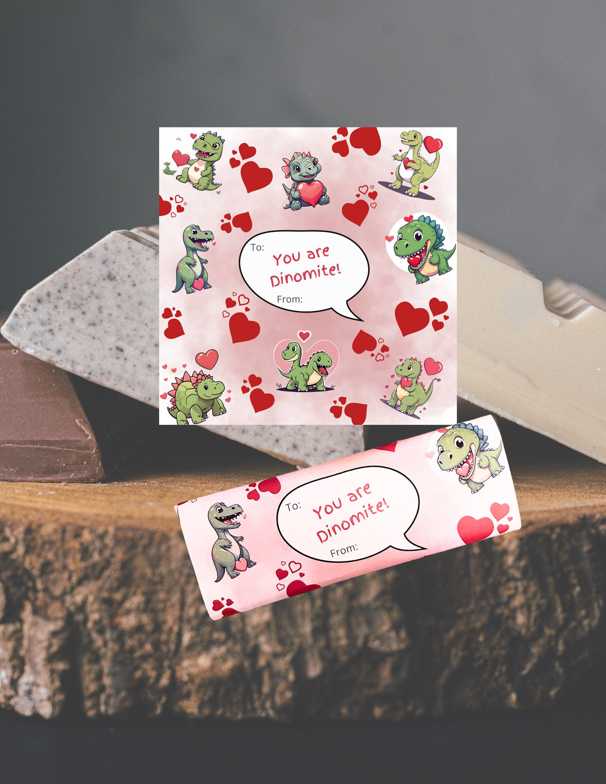 Printable Valentine Candy Bar Chocolate Bar Wrapper Cute Dino Valentine ...