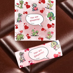 Printable Valentine Candy Bar Chocolate Bar Wrapper Cute Dino Valentine ...