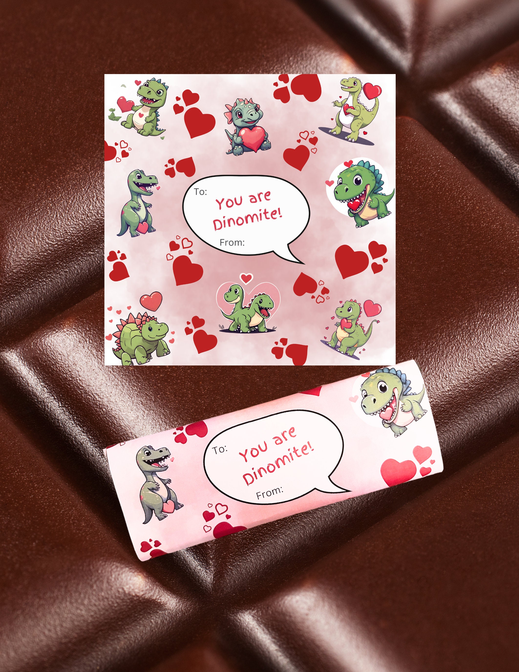 Printable Valentine Candy Bar Chocolate Bar Wrapper Cute Dino Valentine ...