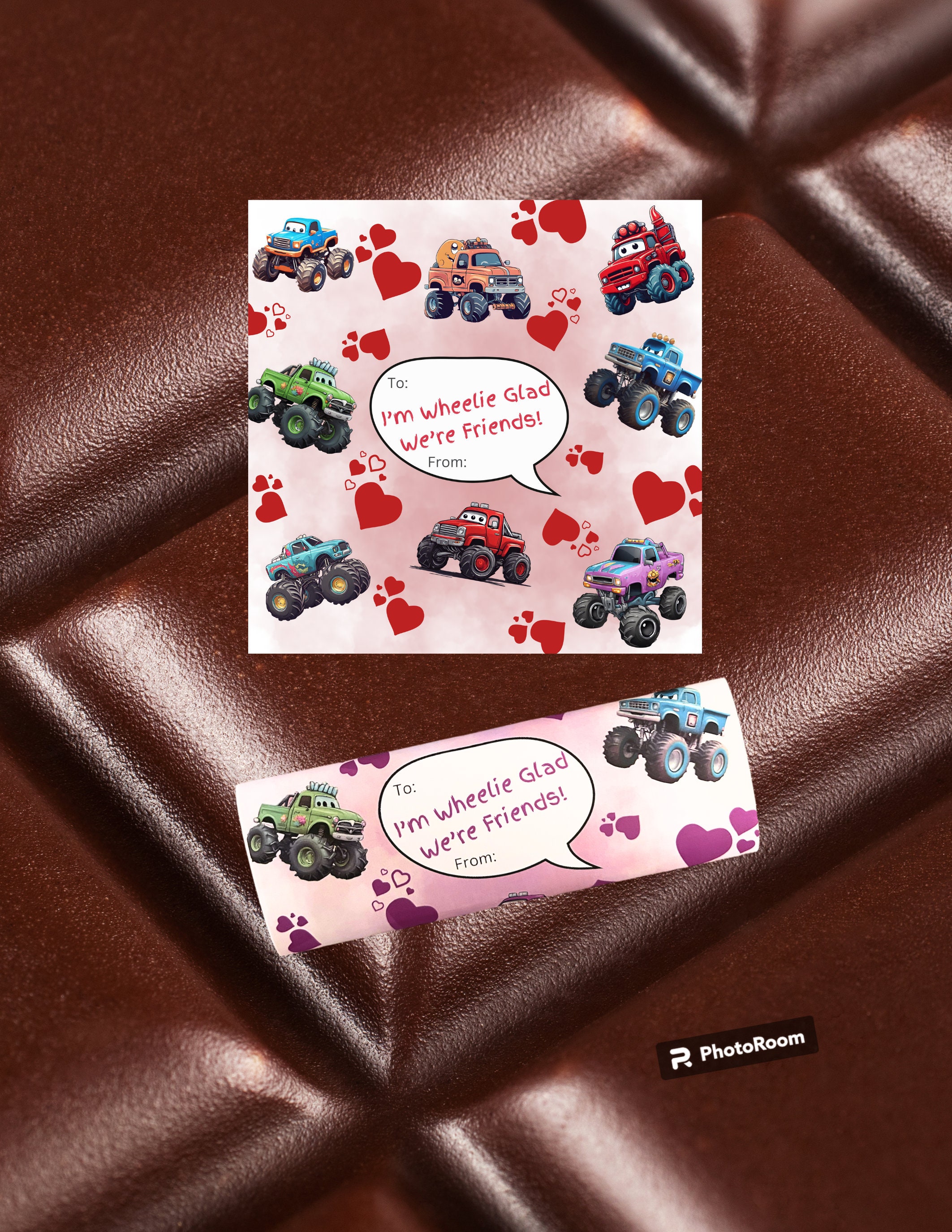 Printable Valentine Candy Bar Chocolate Bar Wrapper Monster Trucks ...