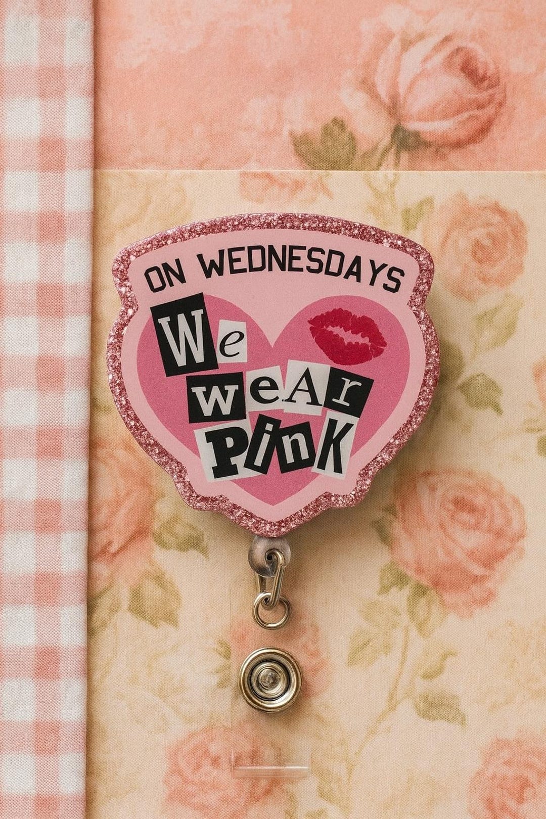 Mean Girls “we Wear Pink” Badge Reel – Pink Glitter Heart ID Holder ...