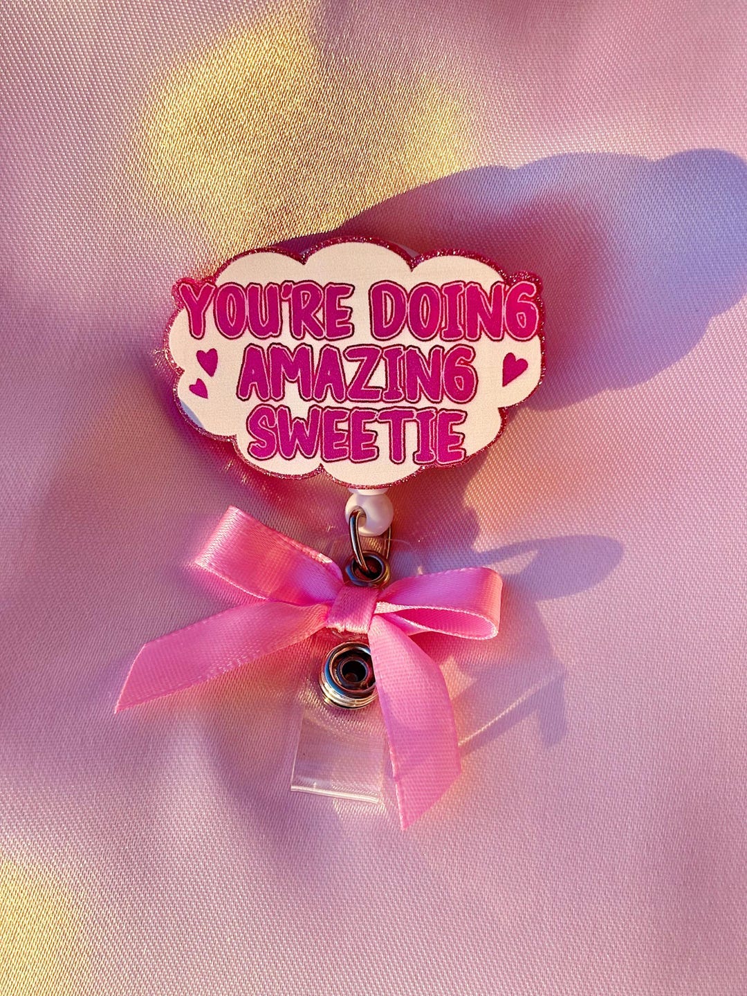Mean Girls Inspired Badge Reel: Pink Cloud Design With Satin Bow - Etsy