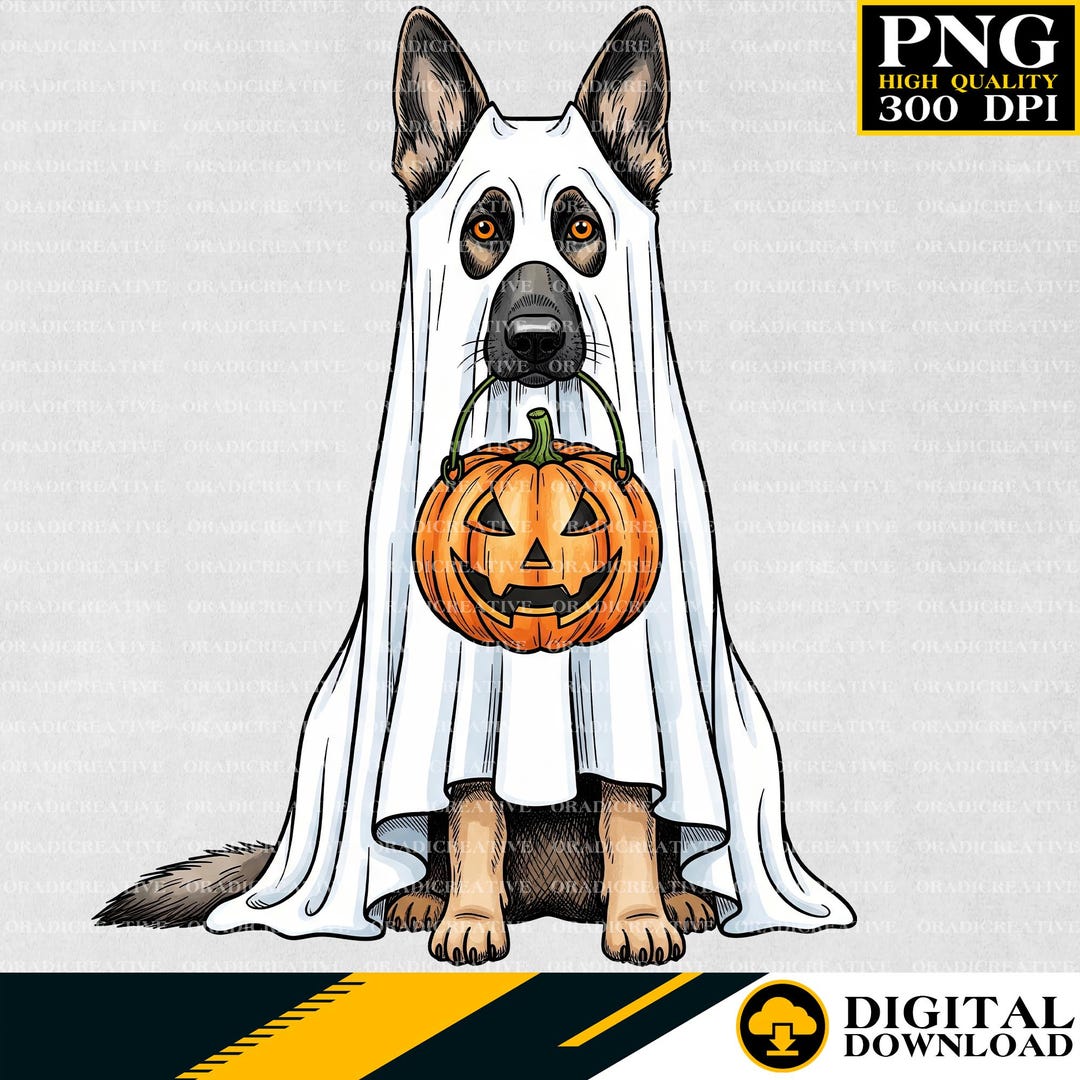 German Shepherd Ghost Clipart: Halloween Pumpkin Dog PNG (digital ...