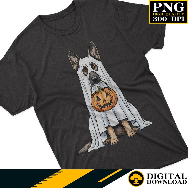 German Shepherd Ghost Clipart: Halloween Pumpkin Dog PNG (digital ...