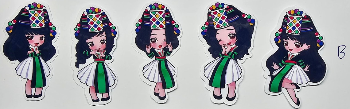 Hmong Stickers Cute Chibi Style Character Sets 5 Stickers per Set - Etsy