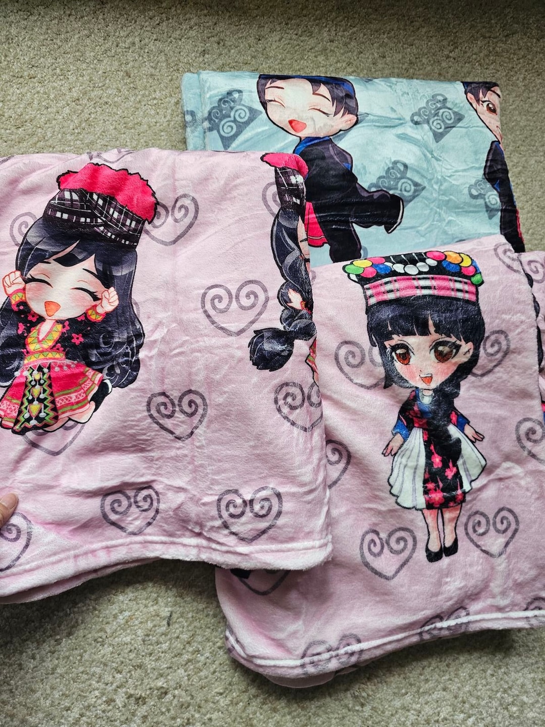 60x50in Hmong Chibi Character With Hmong Design Flannel Fleece Blanket ...