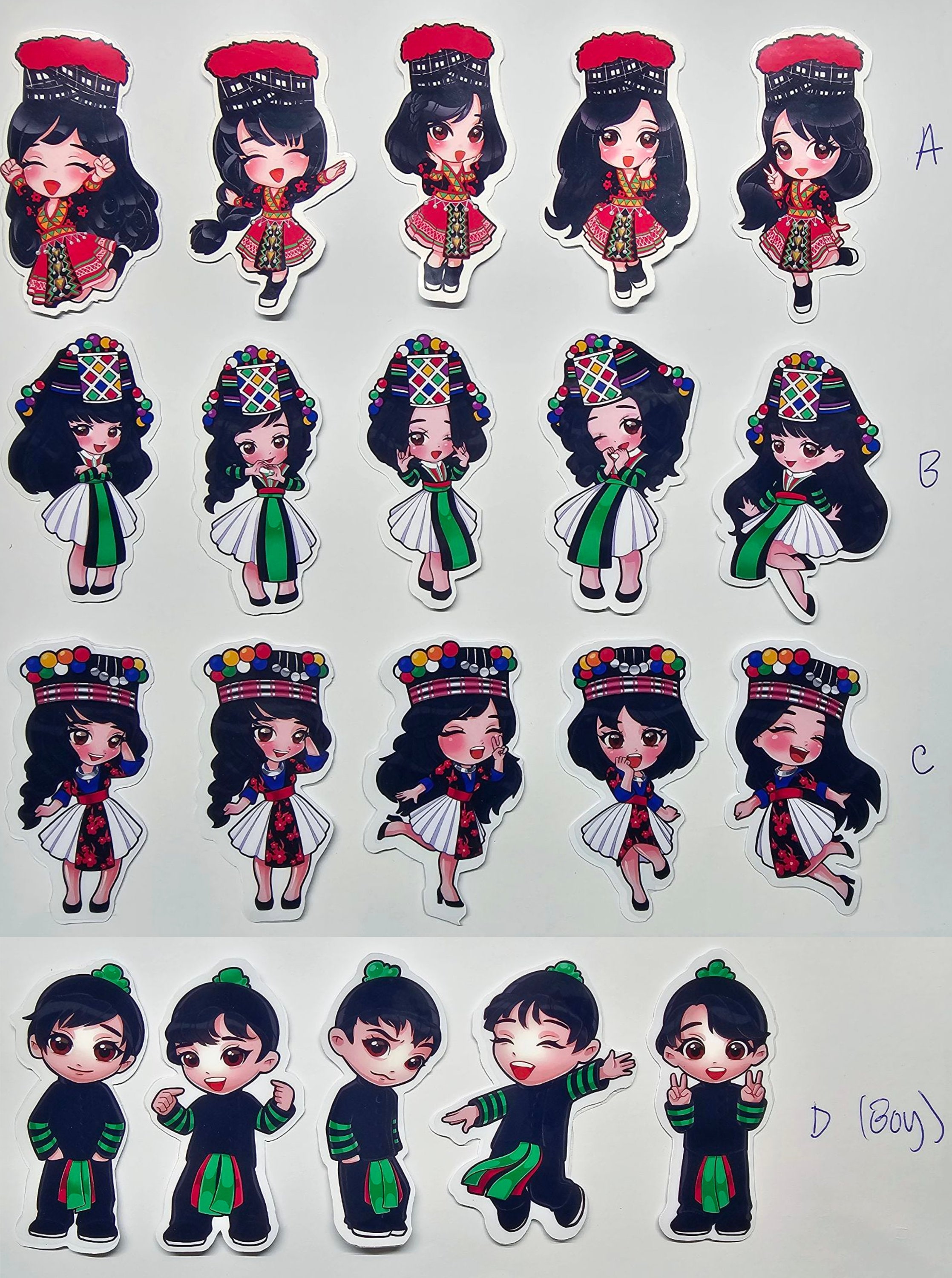 Hmong Stickers Cute Chibi Style Character Sets 5 Stickers per Set - Etsy