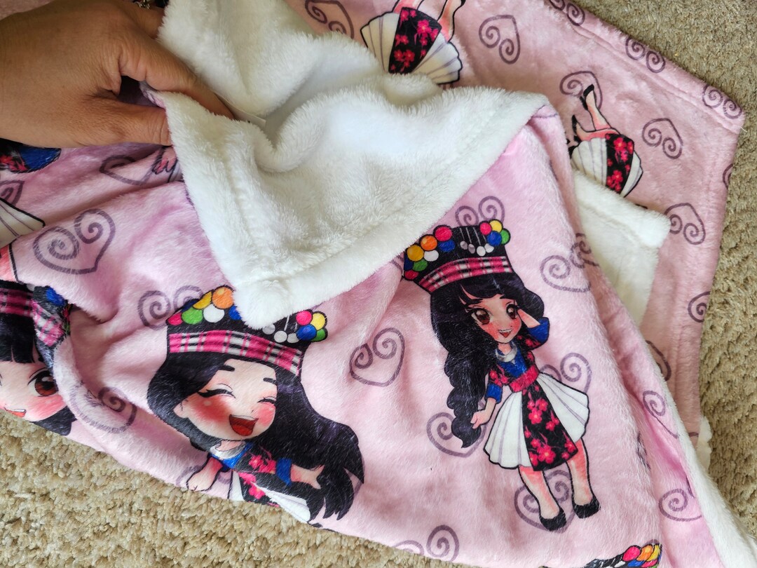 Soft Microfiber Blanket, Chibi Hmong Girl With Hmong Design Blanket ...