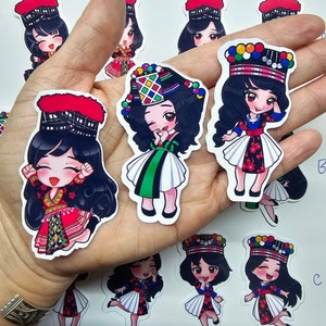 Hmong Stickers Cute Chibi Style Character Sets 5 Stickers per Set - Etsy