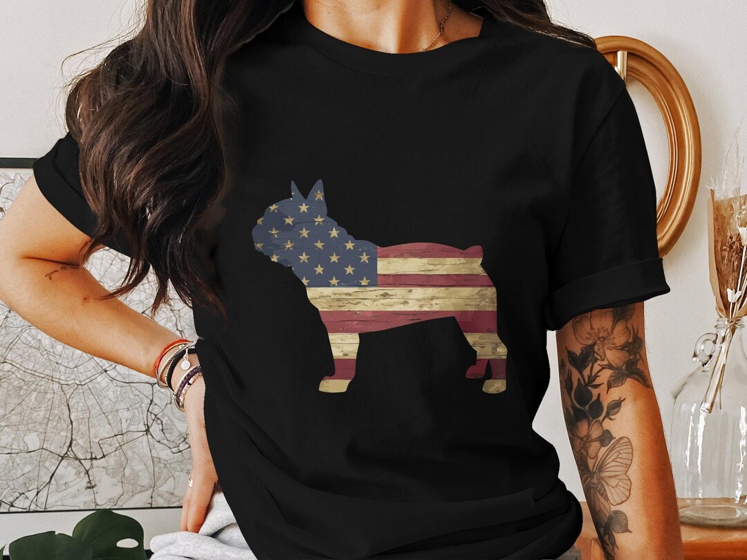 Patriotic French Bulldog T-shirt, Vintage American Flag, Patriotic Dog ...