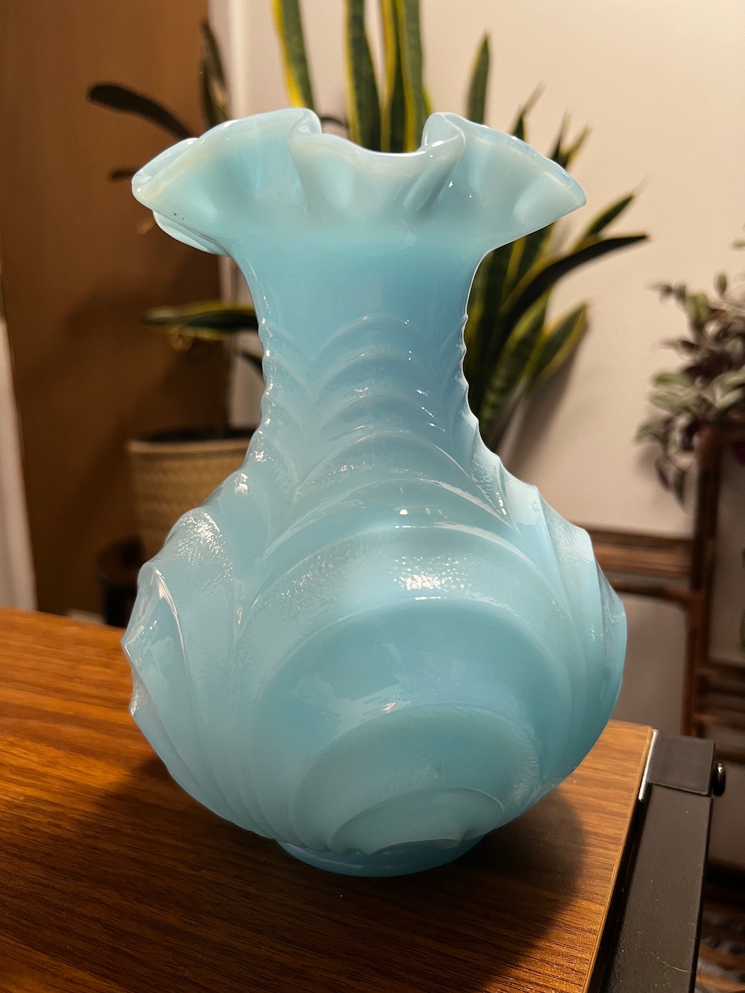 Fenton Blue Custard Glass Vase Hand Blown - Etsy