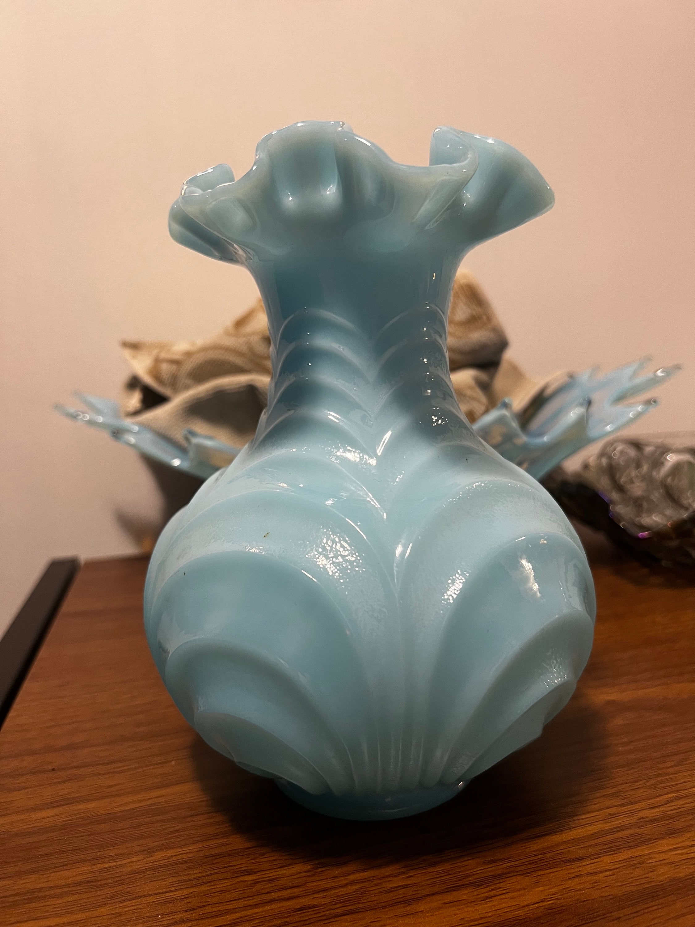 Fenton Blue Custard Glass Vase Hand Blown - Etsy