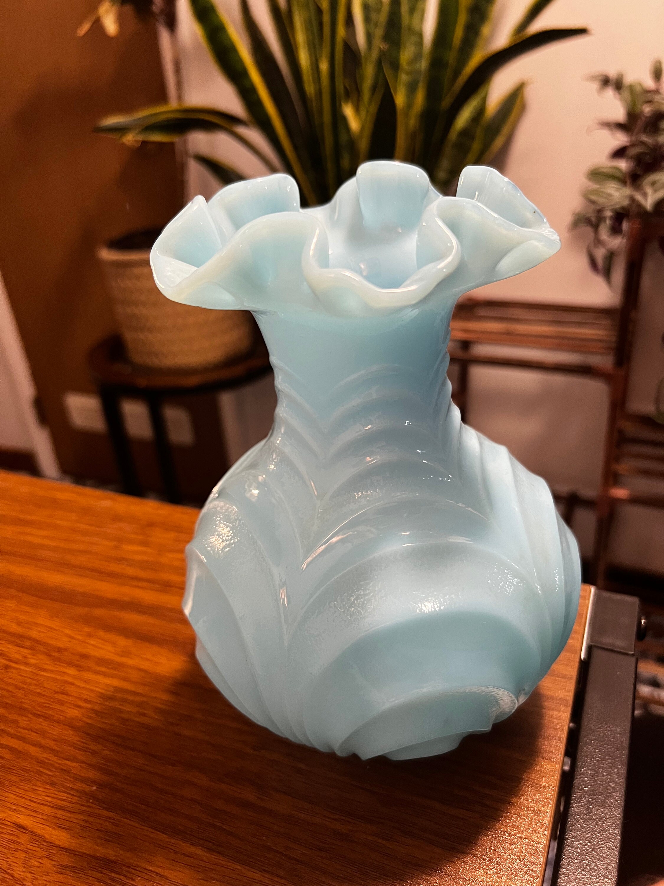 Fenton Blue Custard Glass Vase Hand Blown - Etsy