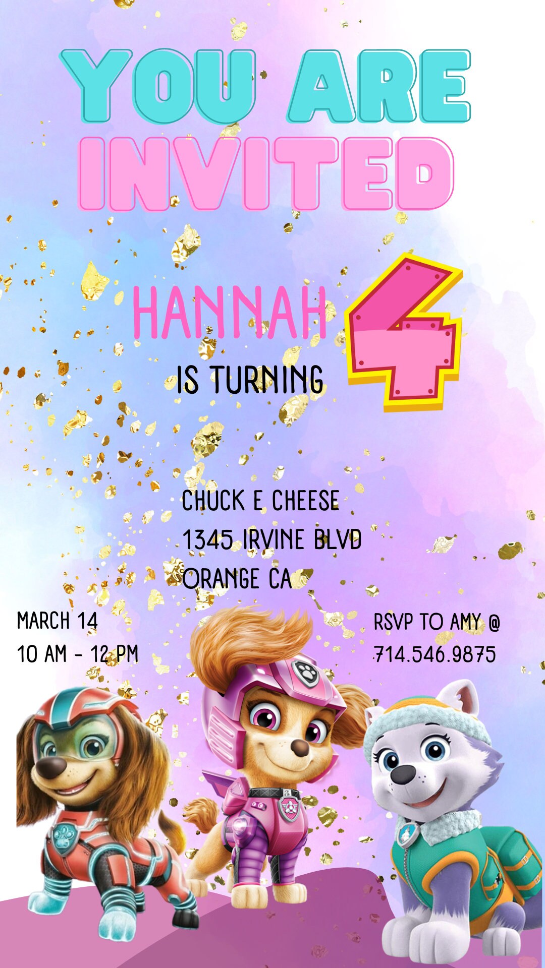 Digital Sky and Friends Paw-ty Patrol Birthday Party Invitation, Girls ...