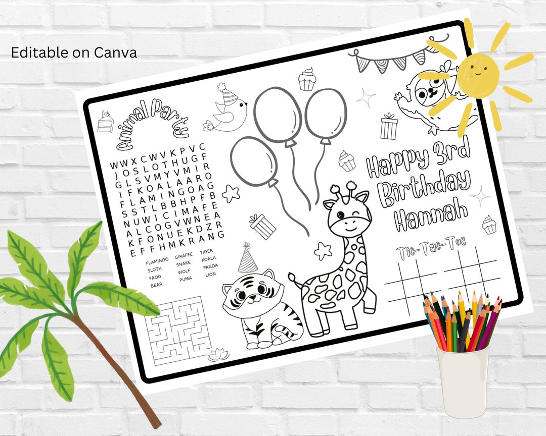 Party Printable, Coloring Sheet, Printable Activity, Animal Party ...