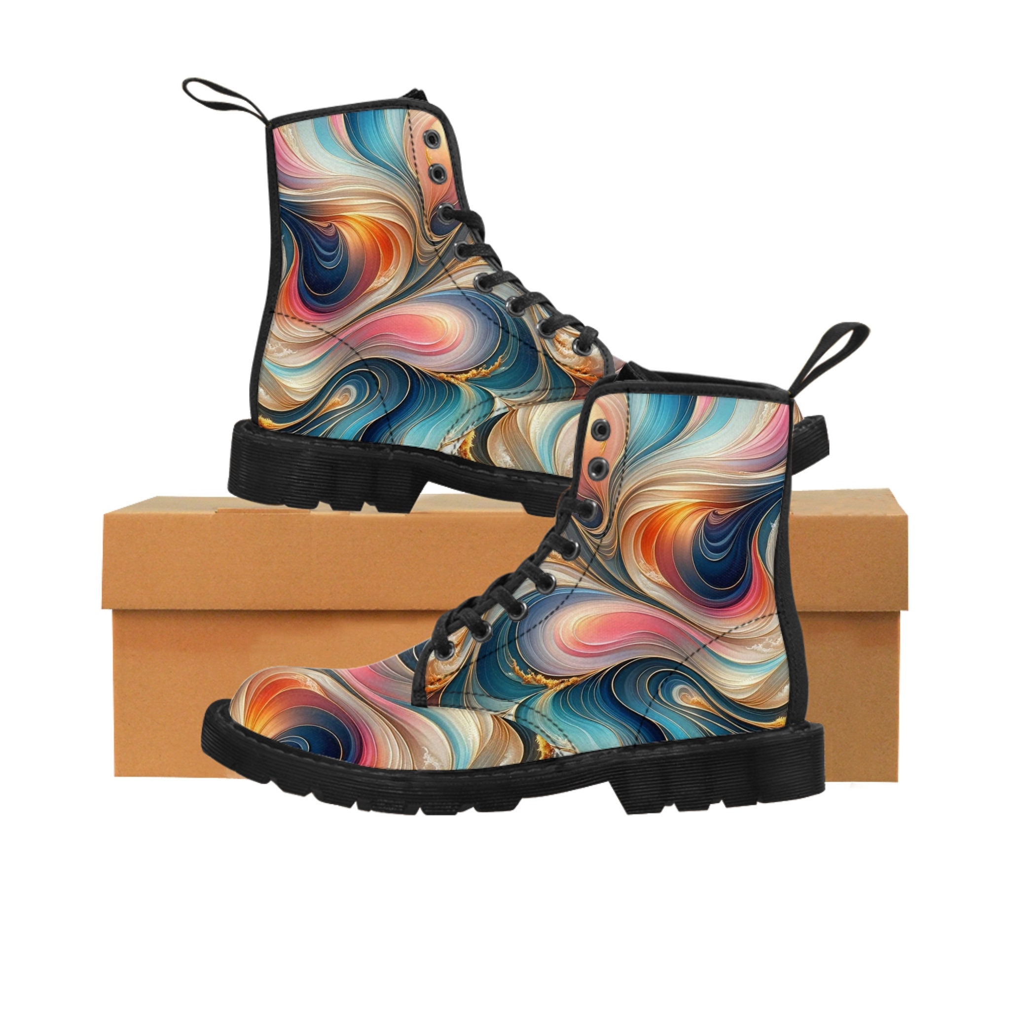 Blue Water Pattern, Women's Canvas Boots - Etsy