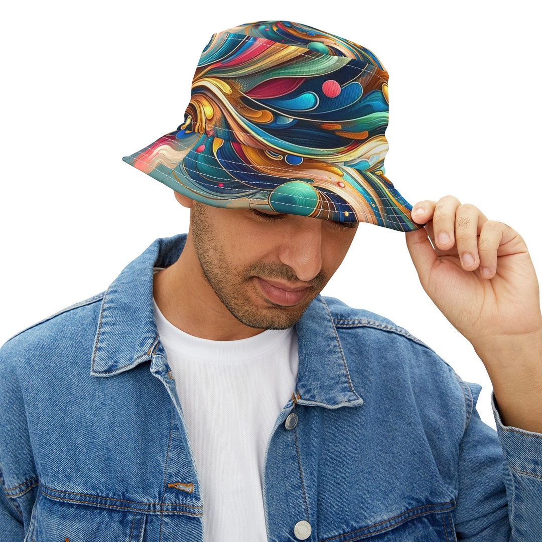 Bucket Hat AOP, Blue Wave Abstract Art, Valuable Hats, Art Design Hats ...