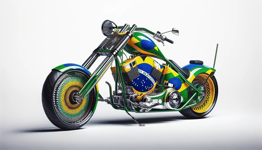 Chopper Motorcycle With Brazilian Flag Pattern, Digital File, Isolated ...