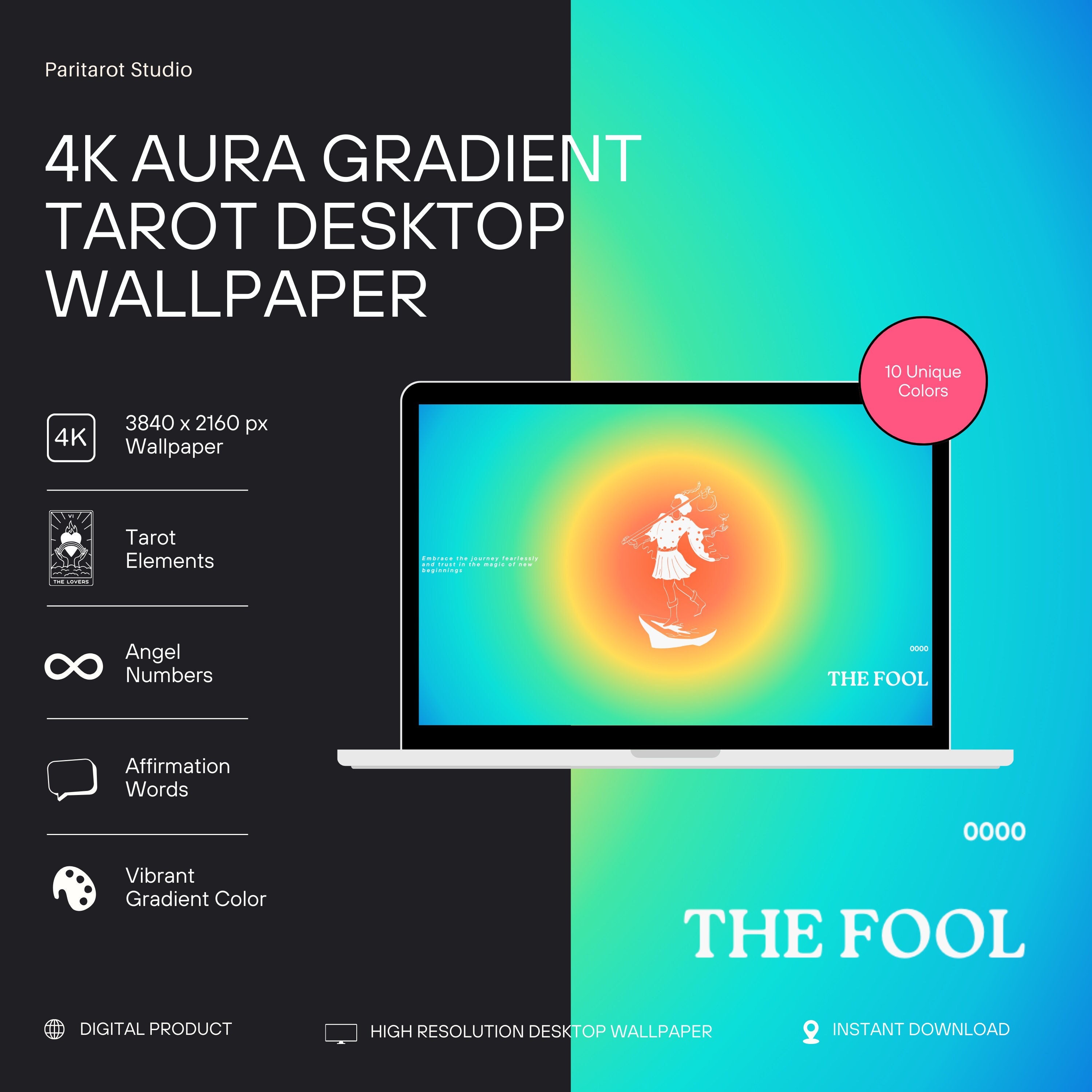 4K Aura Gradient Tarot Desktop Wallpaper Angel Number & Affirmations 4K ...