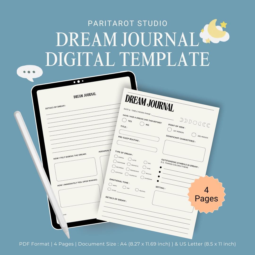 Digital Dream Journal Template (A4 & US Letter) | Highly-detailed 4 ...