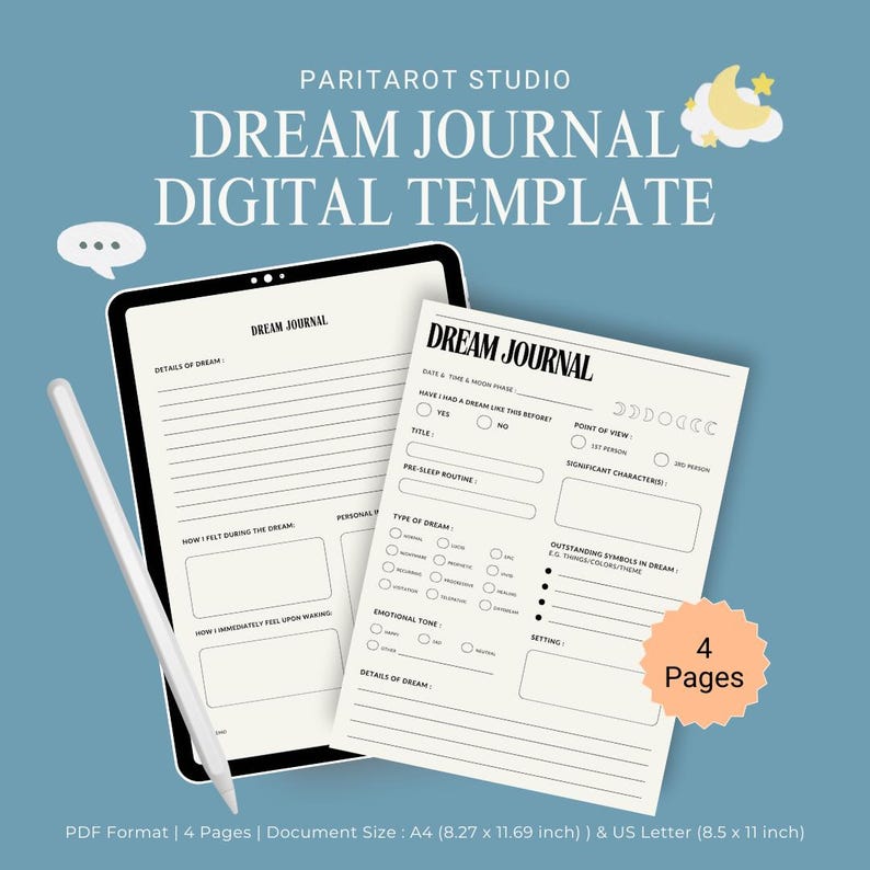 Detailed Dream Journal Template: Printable PDF (A4 & US Letter) - Etsy