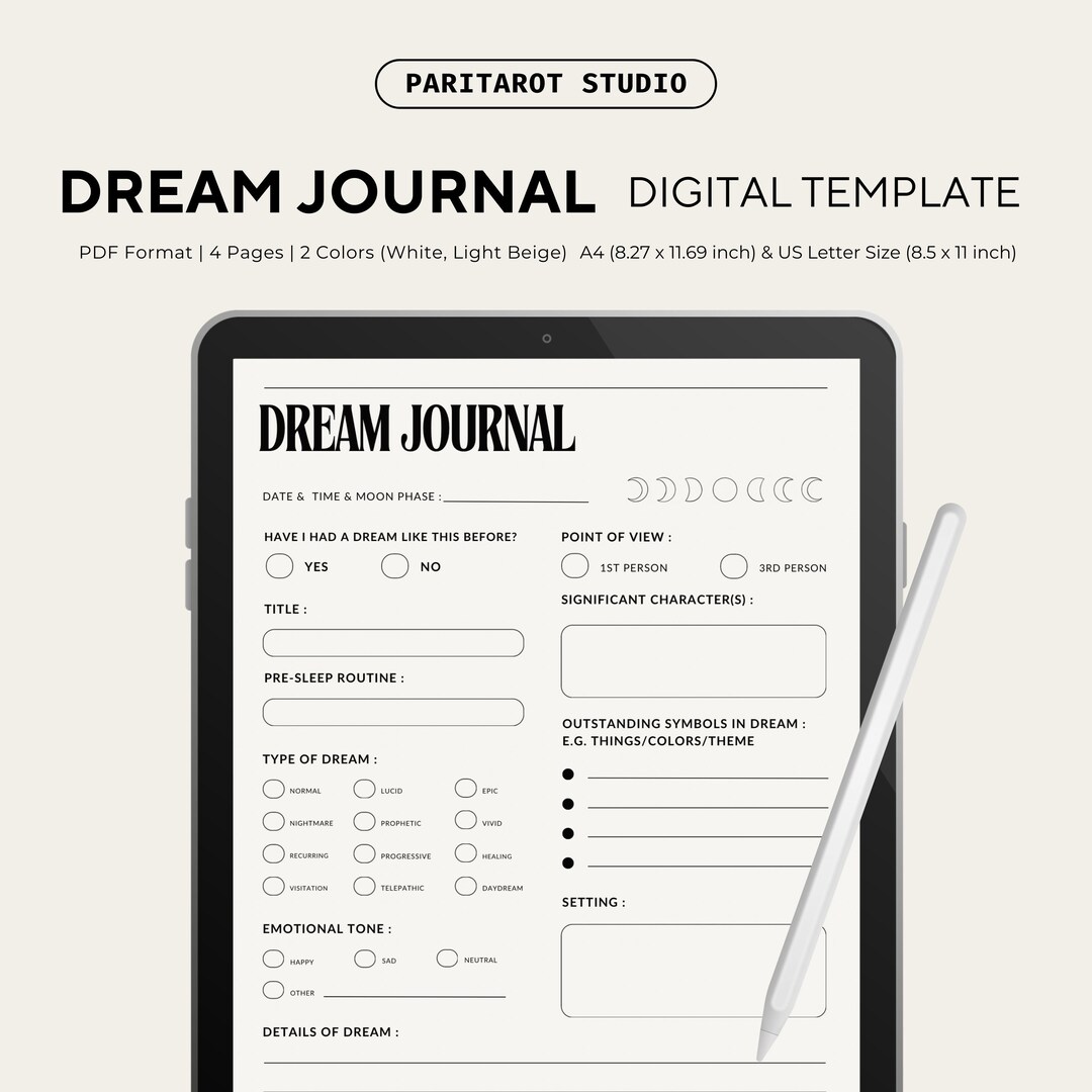 Digital Dream Journal Template A4 & US Letter Highly-detailed 4-page ...