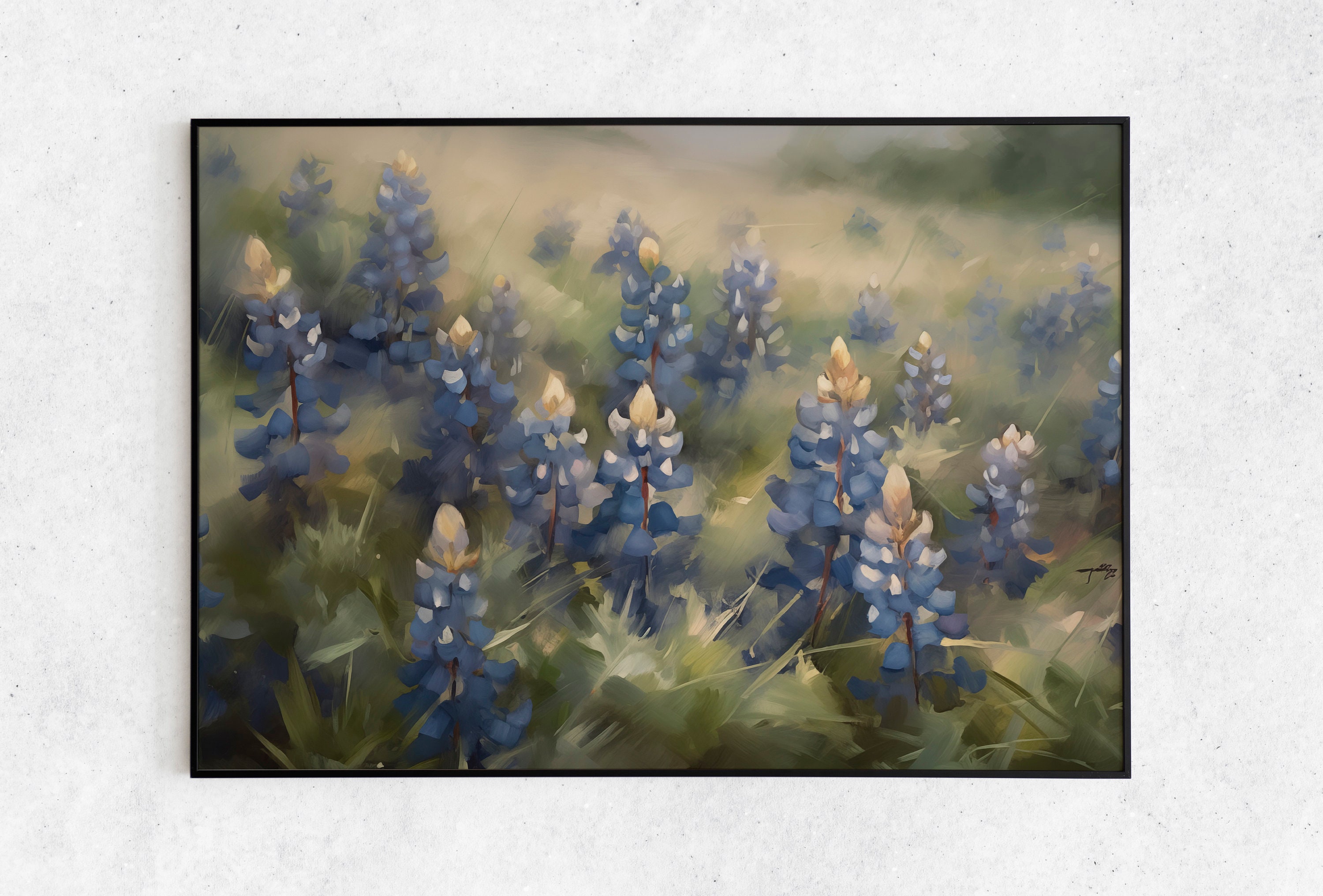 Printable Art, Texas Bluebonnet Field, Oil Painting, Texan Bluebonnets ...
