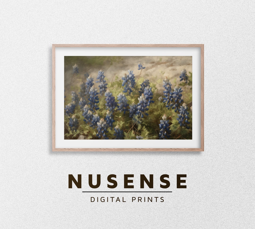 Printable Art, Country Texas Bluebonnet Field, Oil Painting, Texan ...