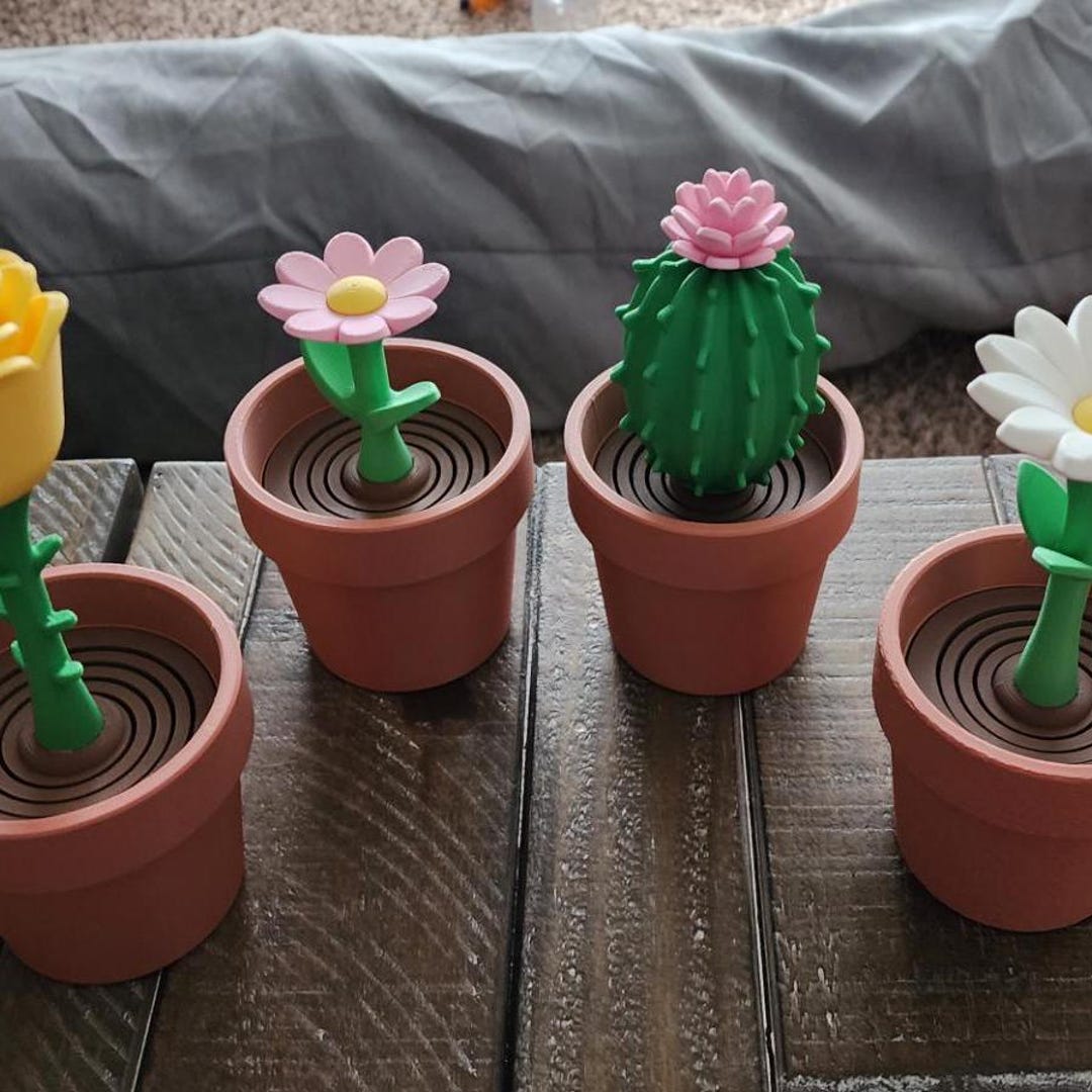 Bundle 4 Flower Pots STL 3D Print File, 3D Multicolored Rose Cactus ...