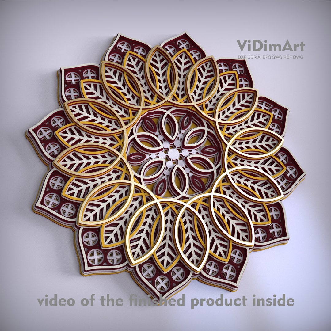 Layered 3D Mandala SVG, Mandala DXF File, Laser Cutting DXF File ...