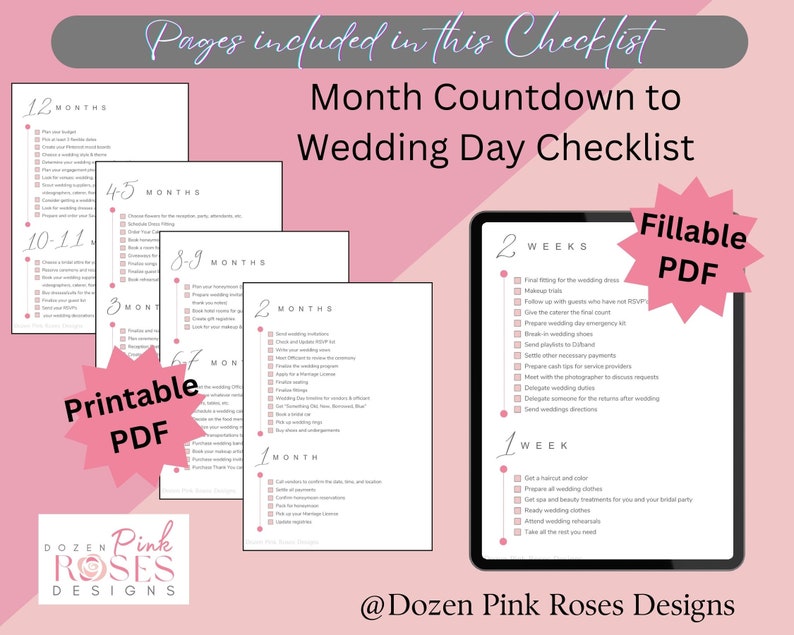 Printable Wedding Checklist, Wedding Countdown - Etsy
