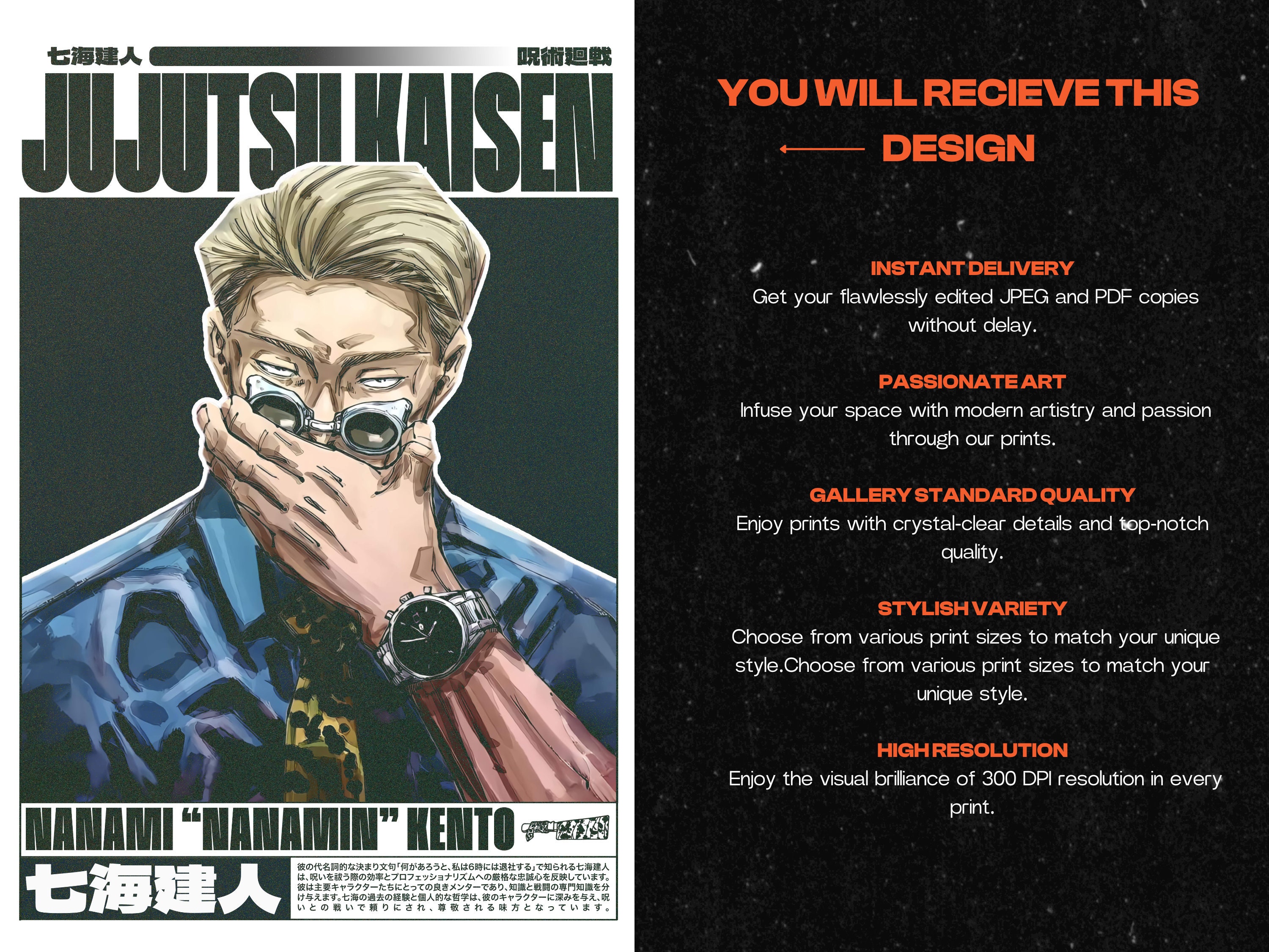 Jujutsu Kaisen Nanami Minimalist Anime Wall Print Manga Art Decor ...